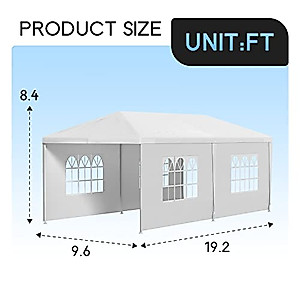 FDW 10'x20' Outdoor Canopy Party Wedding Tent Garden Gazebo Pavilion Cater Events -4 Removable Sidewalls,White