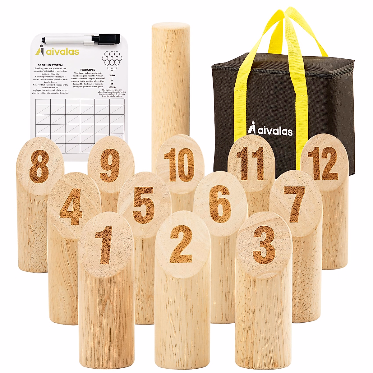 Aivalas Wooden Tossing Game Set, 12PCS Numbered Block Toss Games with Scoreboard & Carrying Case, Outdoor Lawn Backyard Beach Game, Gift for Family Toss Party Group