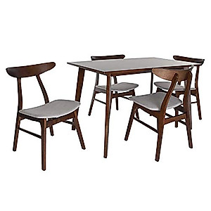 Zenvida Mid Century 5 Piece Dining Set Wood Table Fabric Chairs Seats Four