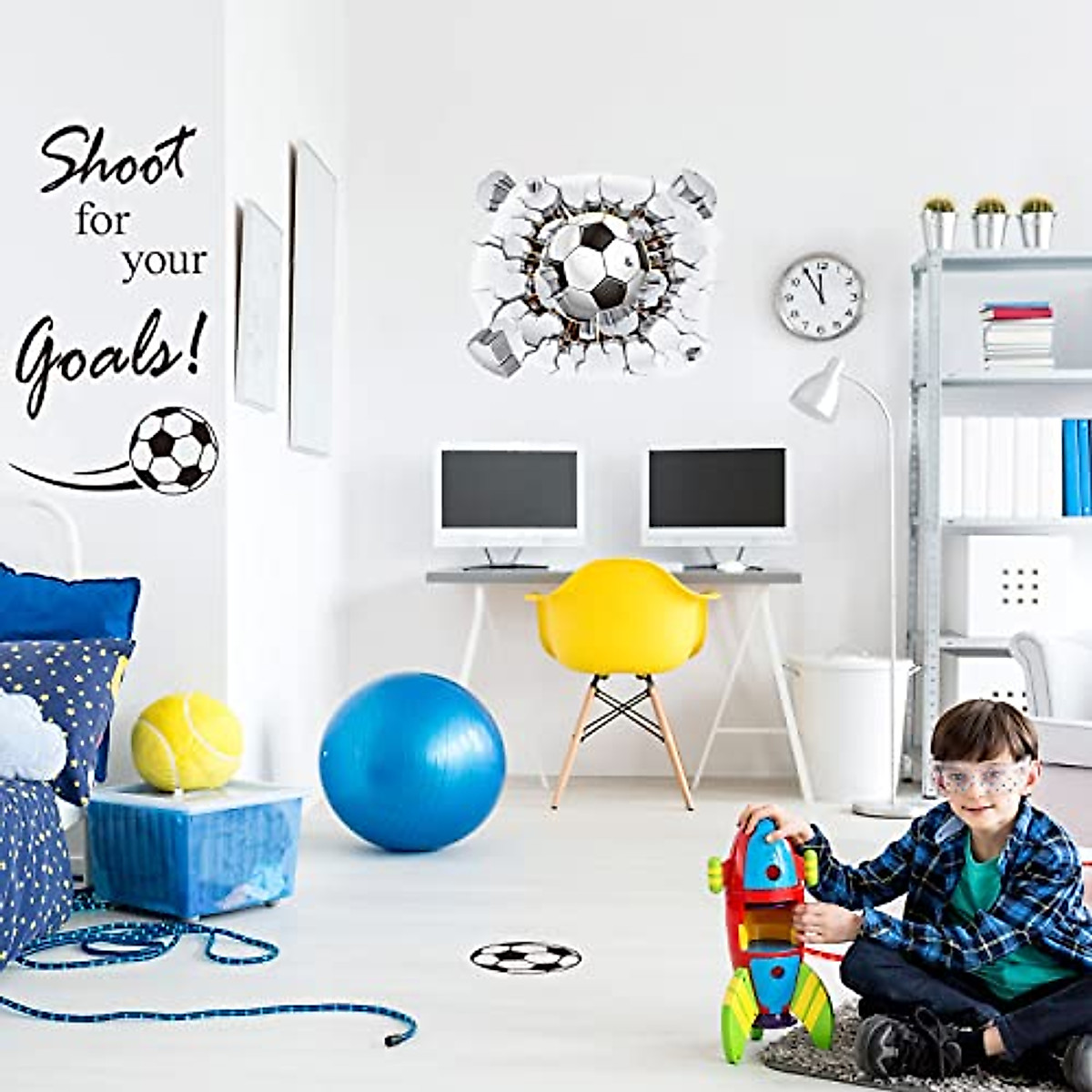 Soccer Wall Decal Soccer Wall Decor Soccer Stickers for Wall Soccer Room Decor Football Stuff Soccer 3D Wall Art Shoot for Your Goals Wall Art Football Stickers for Bedroom Kids Boy Wall Decoration