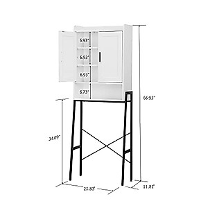 Over The Toilet Storage Cabinet, Bathroom Organizer Shelf, Toilet Storage Rack with 2 Curtained Doors for Bathroom Washroom…