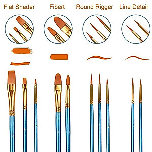 Acrylic Paint Brush Set, 6 Packs / 60 pcs Nylon Hair Brushes for All Purpose Oil Watercolor Painting Artist Professional Kits