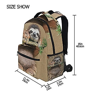 Pfrewn Retro Cute Sloth Backpacks for Girls Boys Tropical Palm Leaves Animals School Backpack Bookbags for Kids Students 16"