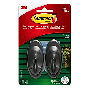 Command 17086S-AW-E Outdoor Terrace, Medium, Slate, 2-Hooks (17086S-AWES), 0, 2 Count