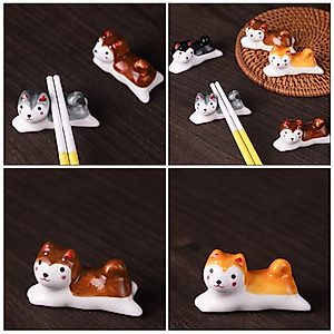 Operitacx 4Pcs Ceramic Cute Dog Chopsticks Rest Dinner Spoon Rest Stand Knife Fork Chopstick Holder Fork Spoon Racks Desktop Decor