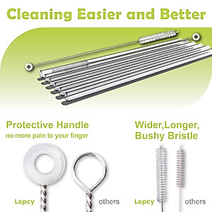 LEPCY 12 inch Reusable Straws for Stanley & Simple Modern 40 OZ Tumbler. 6 Plastic Replacement Straws + 2 Straw Cleaner Brush. Clear and BPA Free, Protective Brush Handle Protects Your Finger