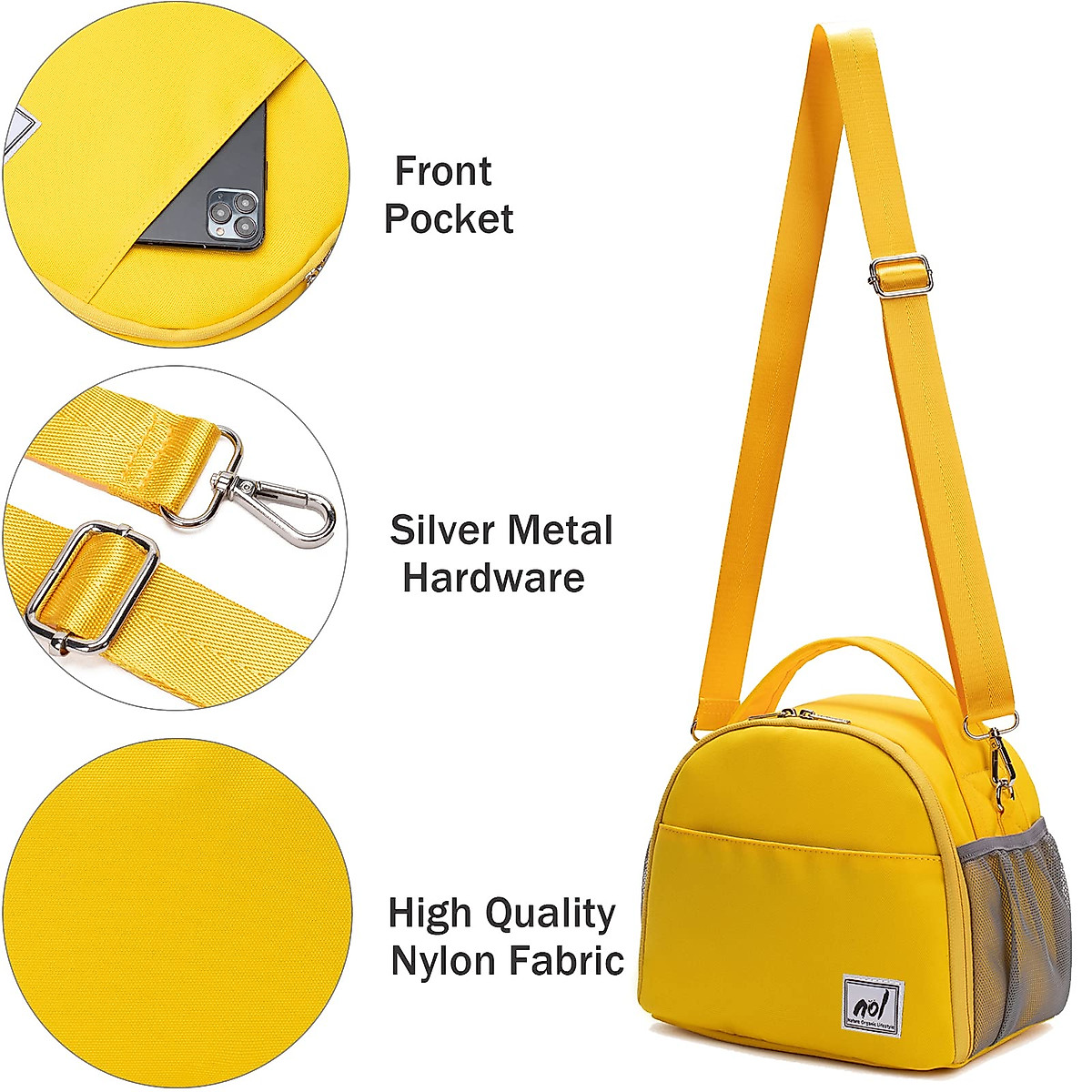 Lunch Bag Insulated Cooler Bag for Women Nylon Waterproof Lightweight Lunch Box Organiser (Yellow)