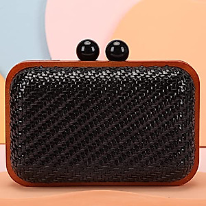 Fawziya Kisslock Weave Wood Evening Bags And Clutches For Women-Black