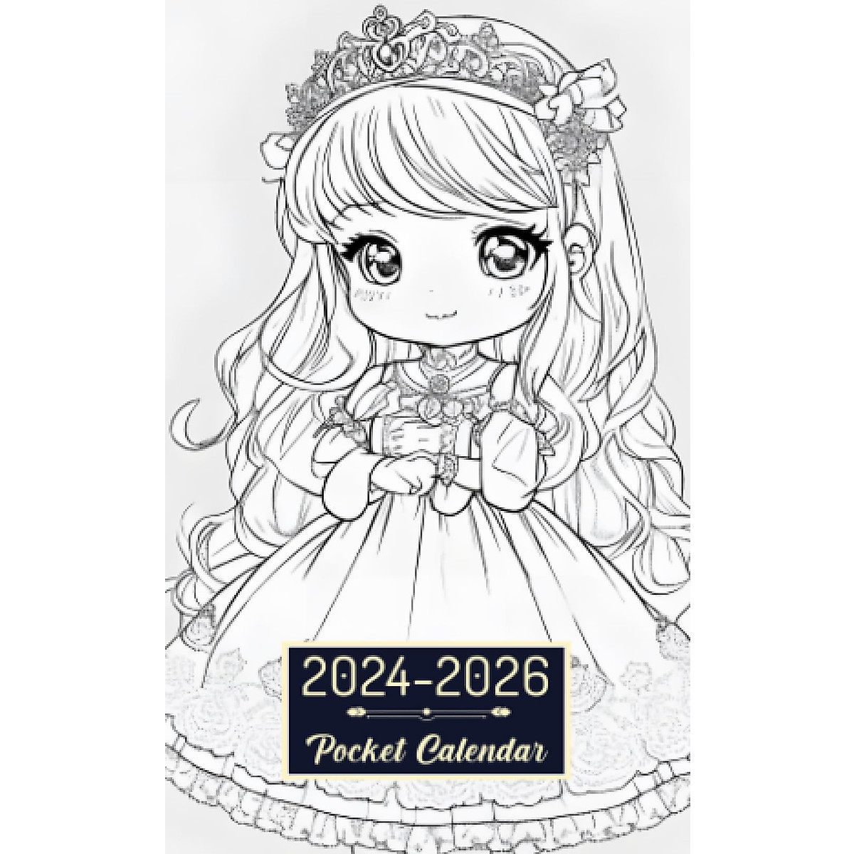 Pocket Calendar 2024-2026: Two-Year Monthly Planner for Purse , 36 Months from January 2024 to December 2026 | Kawaii Princess coloring page