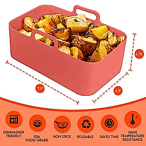 2pcs Silicone Air Fryer Liners, Air Fryer Silicone Liner Reusable - Food Safe Non Stick Air Fryer Basket Accessories Replacement Baking Tray for Ninja Dual Dz201 Dualzone - Easy Cleaning (Orange)