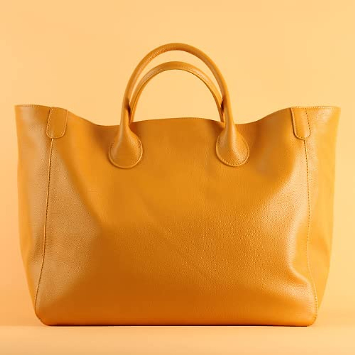 Oversize Tote Bag for Women Genuine Leather Handbags and Purses Cowhide Brown Large Shopper Bag Female Travel Handbag (about 41cm-21cm-34cm,Yellow),Yellow,brown