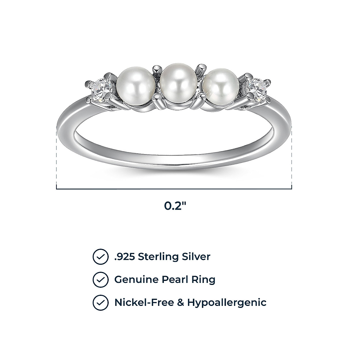 MORGAN & PAIGE Rhodium Plated Sterling Silver Freshwater Cultured Pearl and Cubic Zirconia Ring for Women, Size 7