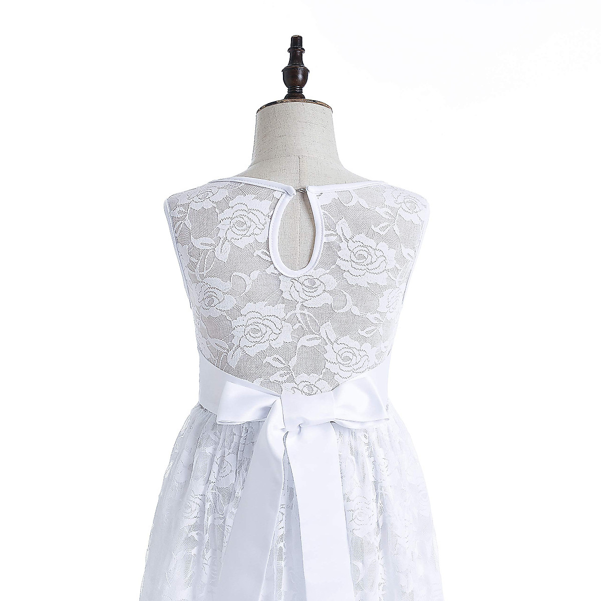 Weileenice Boho Flower Girls Dress Ribbon Belts Wedding Bridesmaid Ball Gown Big Girl Dedication Baptism Communion Lace Formal Long Dresses White 8-9 Kids Birthday Party Gowns Accessory Sash Holiday