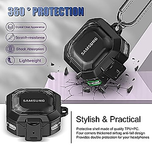 [with Lock]Case for Galaxy Buds 2 Pro Case(2022)/Galaxy Buds Pro Case(2021)/Galaxy Buds 2 Case (2021)/Galaxy Buds Live Case(2020), Clear Carbon Fiber Protective Case with Keychain/Cleaner Pen (Black)