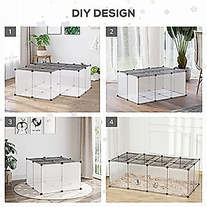 PawHut Pet Playpen Small Animal Cage Transparent Customizable Fence with Door for Hamster, Guinea Pigs, Chinchilla, 14 x 18 in