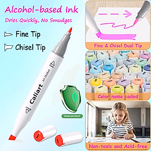 Caliart 100 Colors Artist Alcohol Markers Dual Tip Art Markers Twin Sketch Markers Pens Permanent Alcohol Based Markers with Case for Adult Kids Coloring Drawing Sketching Card Making Illustration