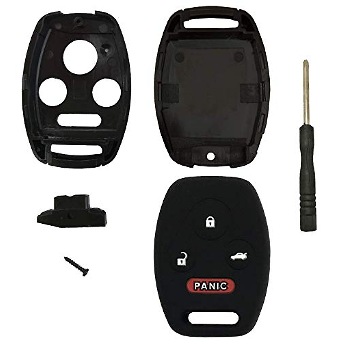 J-ACCES Key Fob Shell Case Fit for Honda Accord Civic EX Pilot Accessories Keyless Entry Remote Silicone Key Fob Cover with Screwdriver (Key Shell Black Cover)