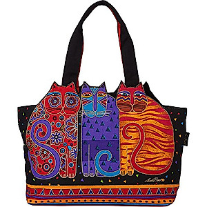 Feline Friends Cats Large Cutout Shoulder Black Tote