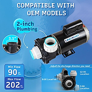 LINGXIAO SPA Pump, 4HP Hot Tub Pump - 2 Speed LX SPA Pump Motor 220-240V, 2" Port, 56 Frame (Model: 56WUA400-II)