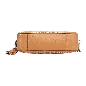 Michael Kors Ginny Medium Woven Leather Crossbody- Acorn/Butternut