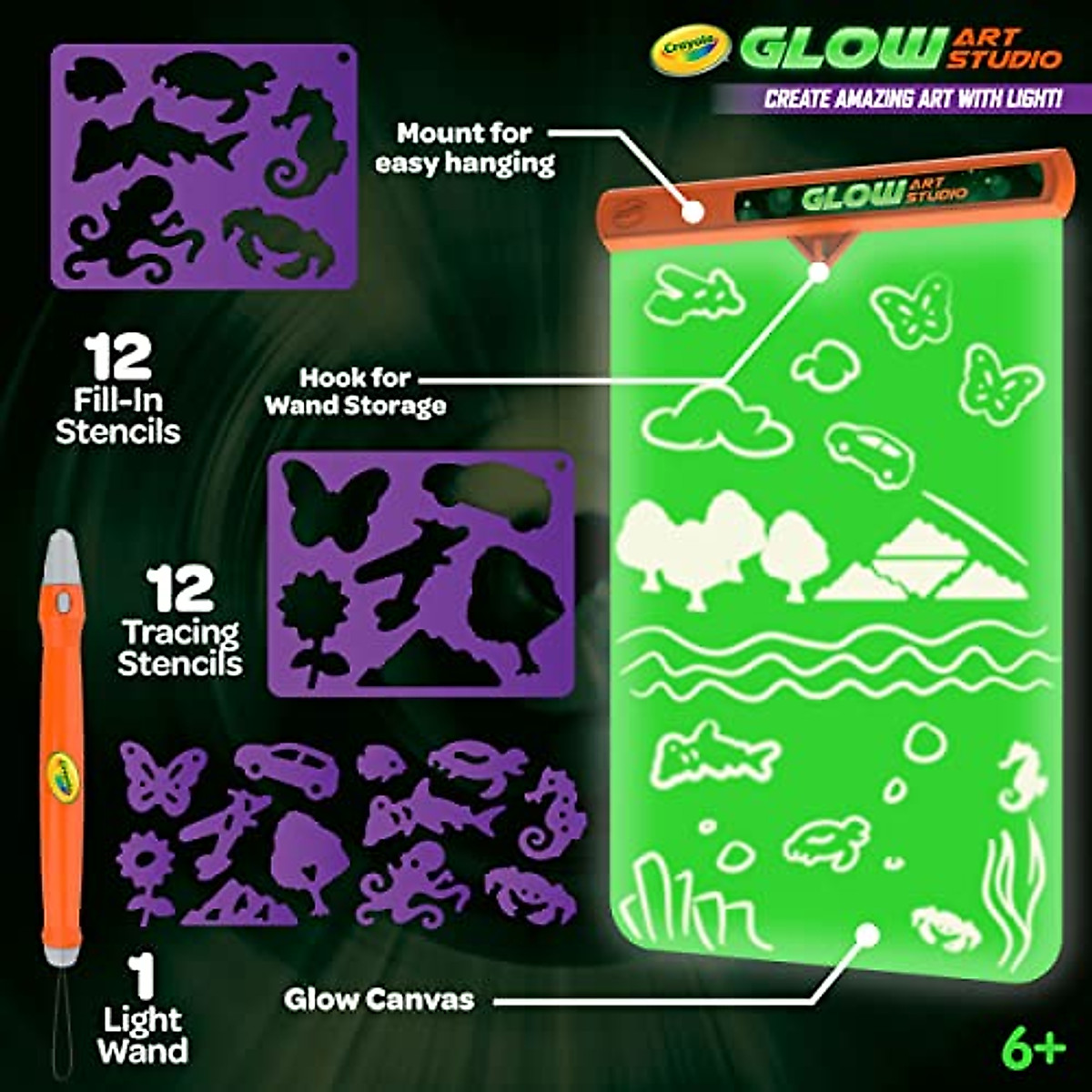 Crayola Glow Art Studio, Glow in The Dark Toys, Kids Gifts for Girls and Boys, Ages 6, 7, 8, 9