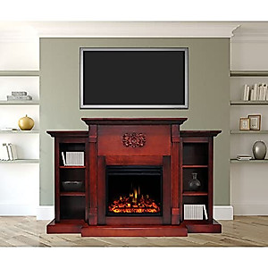 Cambridge Savona 72'' Electric Fireplace with Enhanced Charred Log Insert | Multi-Color Flame | for Rooms up to 210 Sq.Ft | Remote | Cherry Mantel | Dual Heat Settings | Timer
