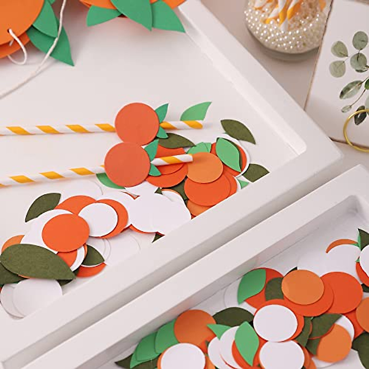 Orange Paper Straws - Biodegradable Disposable Drinking Striped Paper Straws 15 Pieces, Little Cutie Straws, Little Cutie Baby Shower Decorations, Little Cutie Themed Birthday Decorations