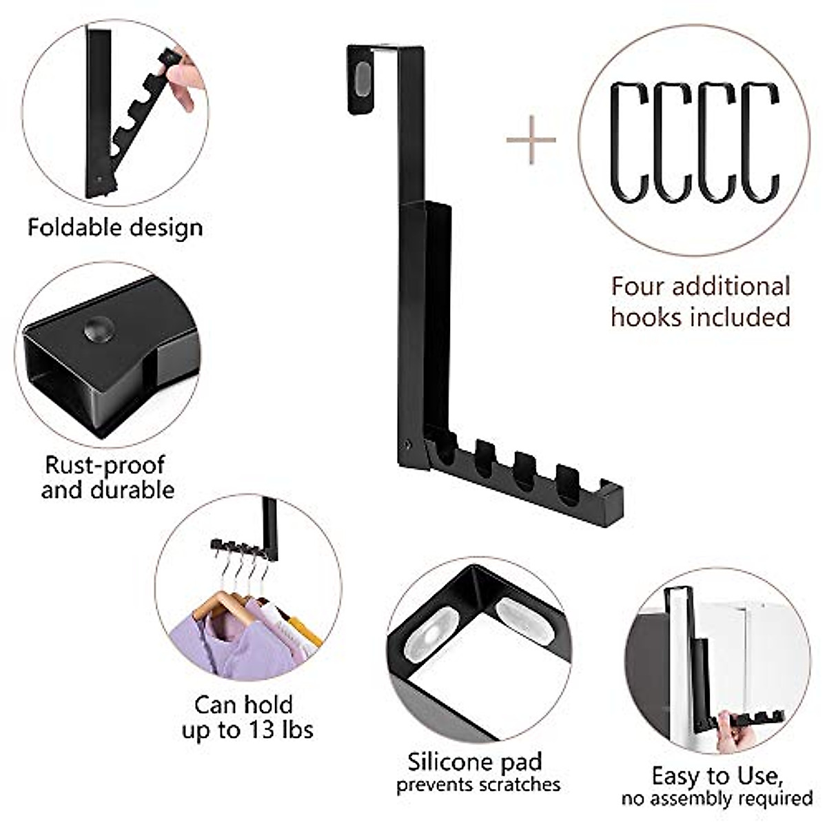 Home Over The Door 4 Hooks - Folding Hanging Coat Rack Organizer