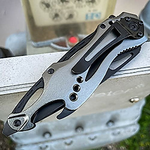 8" Grey Open Folding Pocket Knife Blade Outdoor Survival Hunting Knife for Camping by Survival Steel