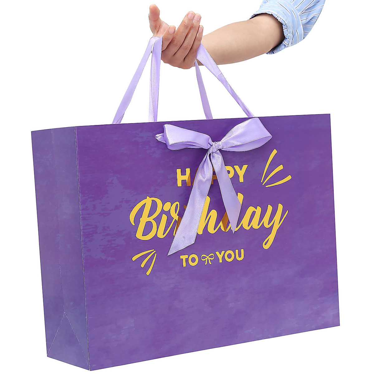 16.5" Extra Large Purple Painting Gift Bag Set with Greeting Card and Lavender Tissue Papers (Gold Foil Happy Birthday) for Women's Birthday Party, Girls' Birthday Parties, Baby Shower, Baby Girl - 16.5”x5.5”x12.6”, 1 Pcs.