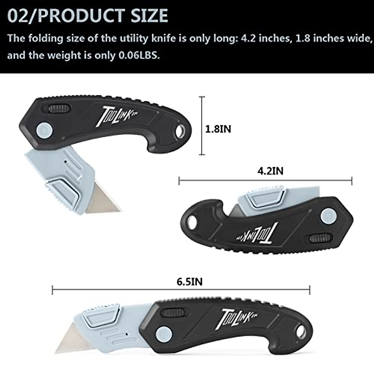 1-Pack Folding Utility Knife, Quick Change Box Cutter with Sharp Blade, Lock Back and Comfortable Handle, Compact Safety Box Cutter for Carton, Cardboard, String and Boxes