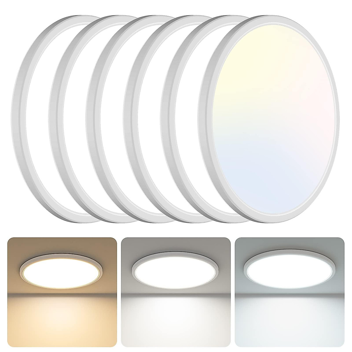 libtit 6 Pack 13 Inch LED Flush Mount Ceiling Light, 3200LM 28W Ultra-Slim LED Ceiling Light, 3000K/4500K/6000K Selectable Ceiling Light Fixture for Bedroom, Kitchen, Bathroom, Hallway - White