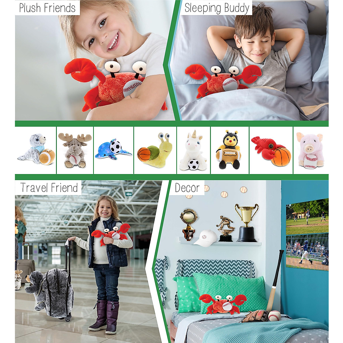 DolliBu Red Crab Stuffed Animal with Baseball Plush - Soft Huggable Red Crab, Adorable Playtime Plush Toy, Super Soft Plush Doll Animal Toy for Kids and Adults - 12 Inches