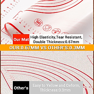 Silicone Baking Mat, Qidoe (16"x 24") Extra Thick Non Stick Baking Mat with Measurement Fondant Mat/Dough Rolling Mat/Counter Mat/Pizza Mat/Oven Liner/Pie Crust Mat Large Non Slip Cooking Pastry Mat