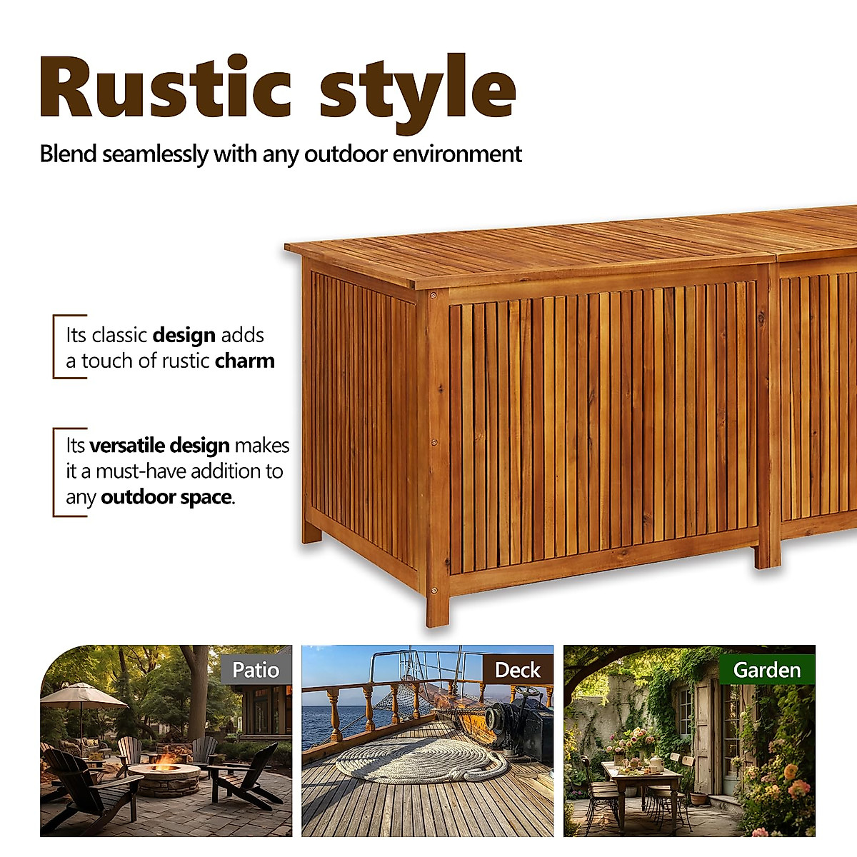 vidaXL Outdoor Storage Box, [Load Capacity Gallon] Deck Box with Gas-Lift Lid, Storage Chest with Water-Resistant Zippered Bag Inside, 68.9''x31.5''x29.5'', Solid Acacia Wood