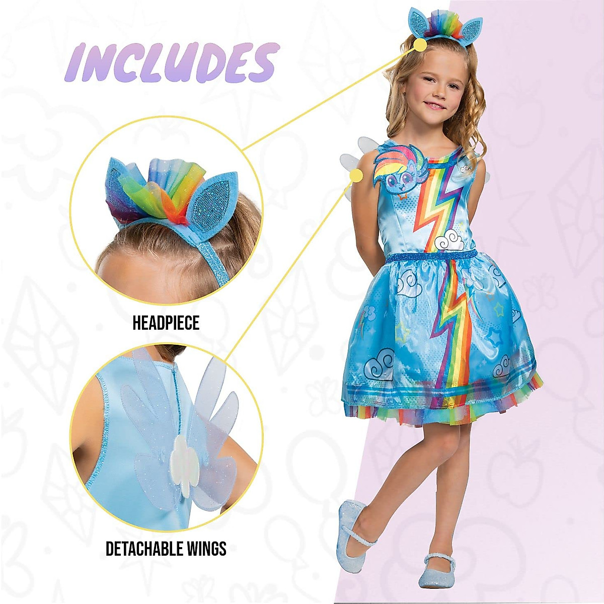 Disguise Rainbow Dash My Little Pony Costume for Girls, Children's Character Dress Outfit, Classic Kids Size Extra Small (3T-4T), Blue & Rainbow (104719M)