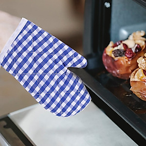 2Pcs Kitchen Oven Mitts Heat Resistant Microwave Gloves Pot Holders Non- Slip BBQ Mitts Tool for Kids Home Picnic Baking Cooking Barbecue Dark Blue