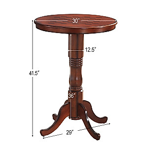 Giantex Round Dining Table, 30" D X 41.5" H, Wooden Pub Pedestal Side Table W/Chessboard, Adjustable Foot Pads, Multi-Purpose Dinner Table for Small Space, Kitchen, Dining Room, Restaurant (Walnut)