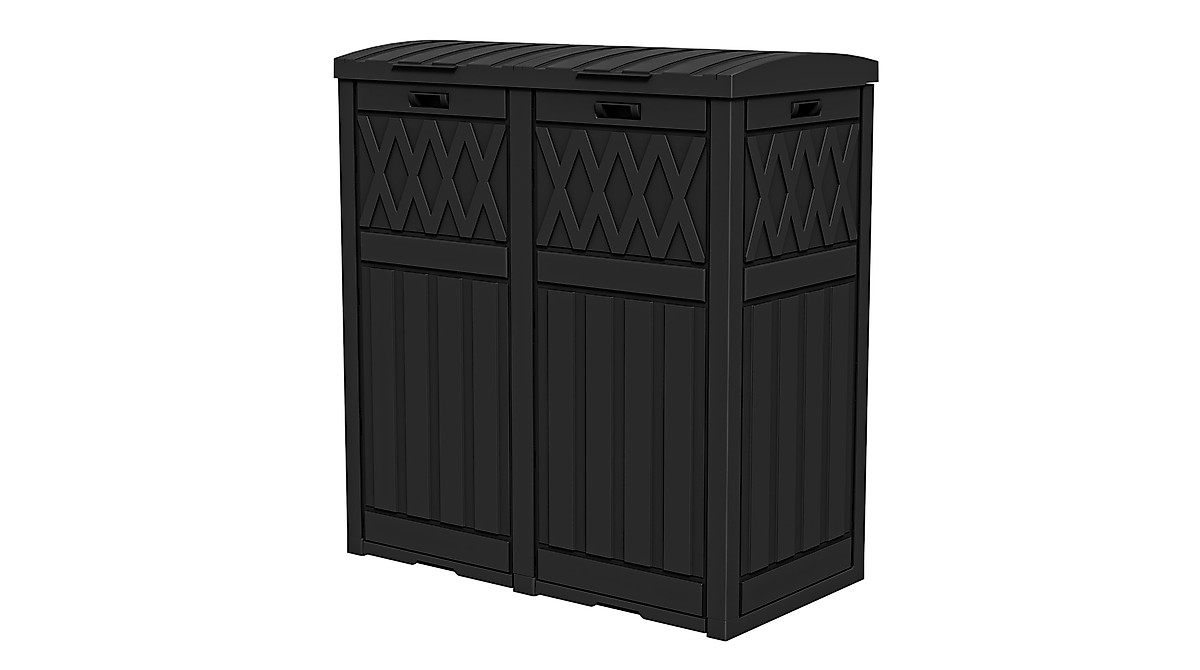 DWVO 76 Gallon Double-Bin Outdoor Trash Can with Tiered Lid