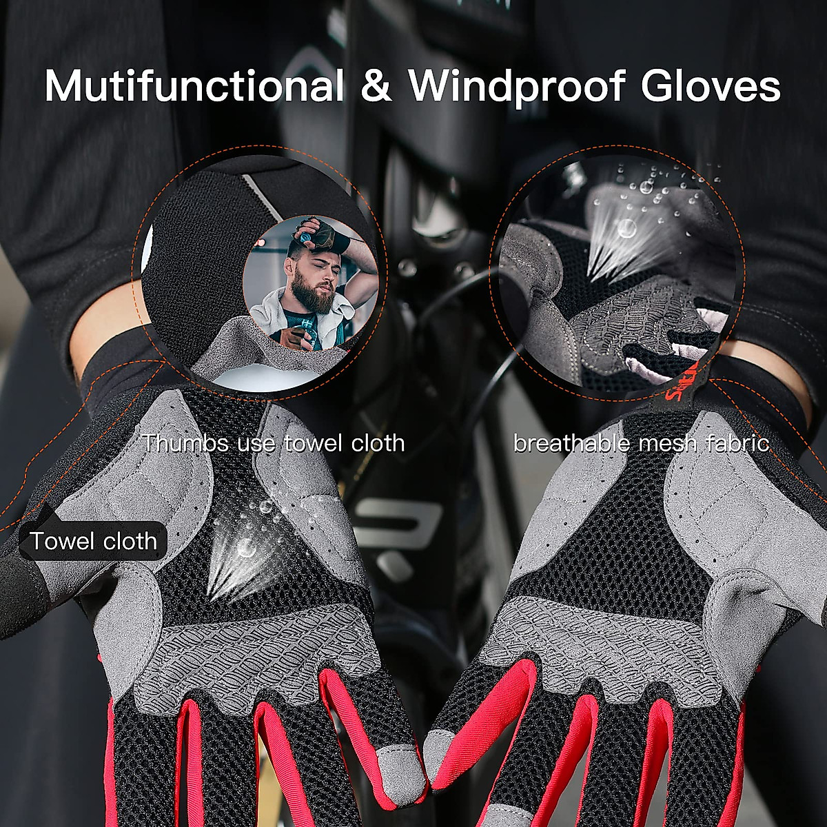 Santic Cycling Gloves Windproof Bike Bicycle Motorcycle Gloves with Gel Pads, Anti-Shock Breathable Mountain Bike Gloves for Men and Women