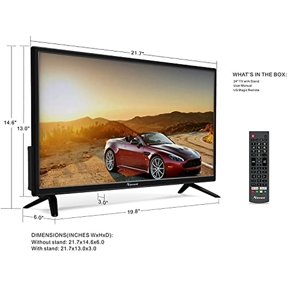 Norcent N24H-S1 24 Inch 720P HD LED Smart TV Build-in WebOS System, HDMI ARC USB Optical Ports, with TTS Function (Norcent N24H-S1)