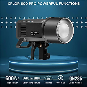Flashpoint XPLOR 600 PRO Li-ion Battery-Powered HSS Strobe Light with Built-in R2 2.4GHz, Bowens Mount 600w Wireless Monolight with 360 Full-Power Flashes for Outdoor Strobe Light Photography