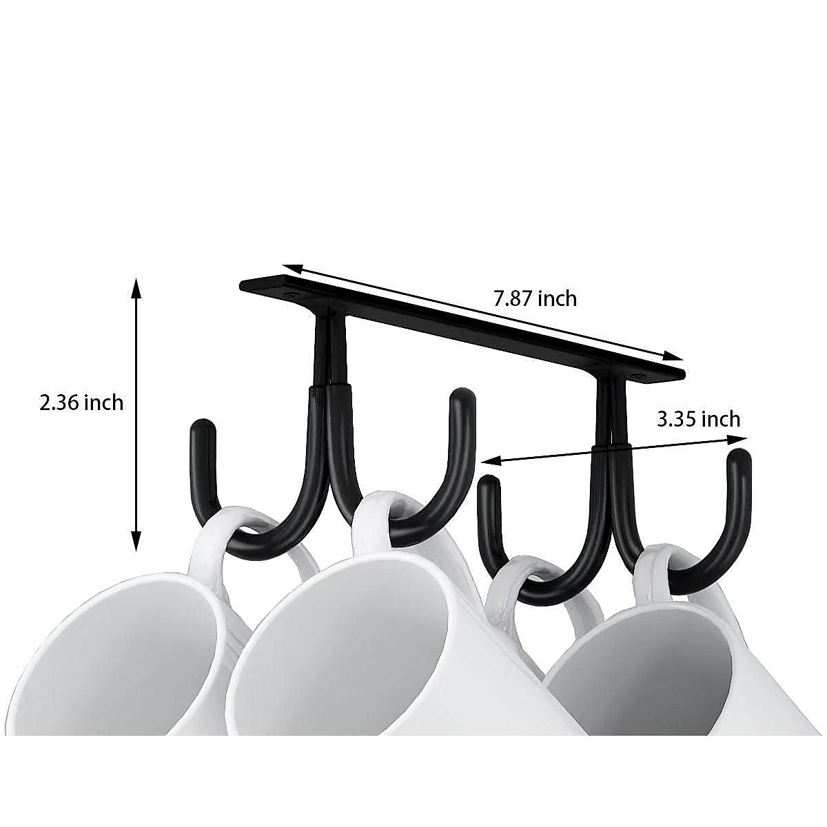 Dorhors Under Cabinet Coffee Mug Holder, Coffee Cup Holder for Kitchen,Set of 3 Mug Hooks with Rubber Protective Layer,Under Cabinet Mug Rack for Kitchen,Coffee Bar,Black