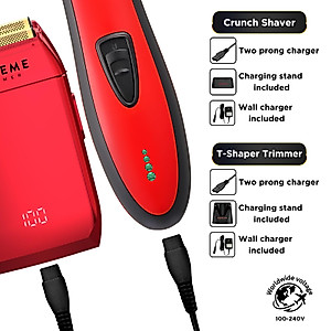 Supreme Trimmer 2-in-1 DLC T-Shaper Trimmer & Crunch Foil Shaver | STF602 Electric Razor & ST5215 Beard Trimmer Barber Haircut Kit | Red