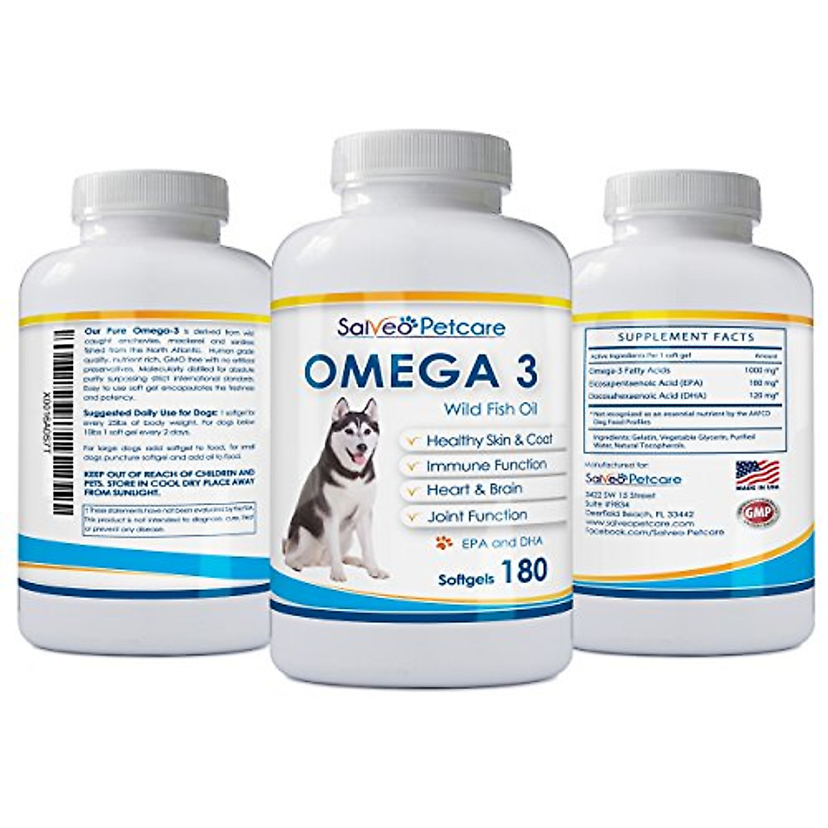 Omega 3 Fish Oil for Dogs - Natural Pet Supplement for Shiny Coat - Wild Caught More EPA & DHA Than Salmon Oil - 180 Capsules No Fishy Smell or Mess - Ideal for Medium Large Dogs