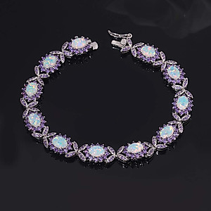 CiNily Opal Tennis Bracelets 18K White Gold Plated link Bracelets Opal Jewelry for Women