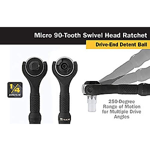 Titan 11313 1/4-Inch Drive x 4-Inch 90-Tooth Swivel Head Micro Ratchet - Black, Factory