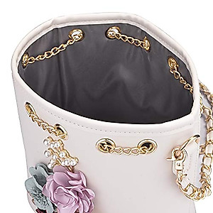 QZUnique Women's PU Leather Flower Drawstring Bucket Bag Crossbody Bag Shoulder Bag Purse