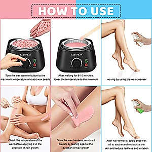 Keethem Waxing Kit - Wax Warmer for Hair Removal, 4 Packs Hard Wax Beads(14.1oz total), at Home Waxing Kit for Women Sensitive Skin - Ideal for Brazilian, Facial Hair, Bikini, Legs, Armpit, Eyebrow
