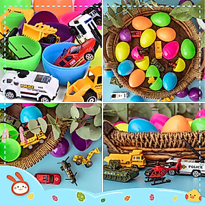FUN LITTLE TOYS 18Packs Easter Eggs Prefilled with Die-cast Cars Toy Vehicles for Toddlers, Easter Party Favors / Basket Stuffers, Goodie Bags Fillers, Classroom Prizes